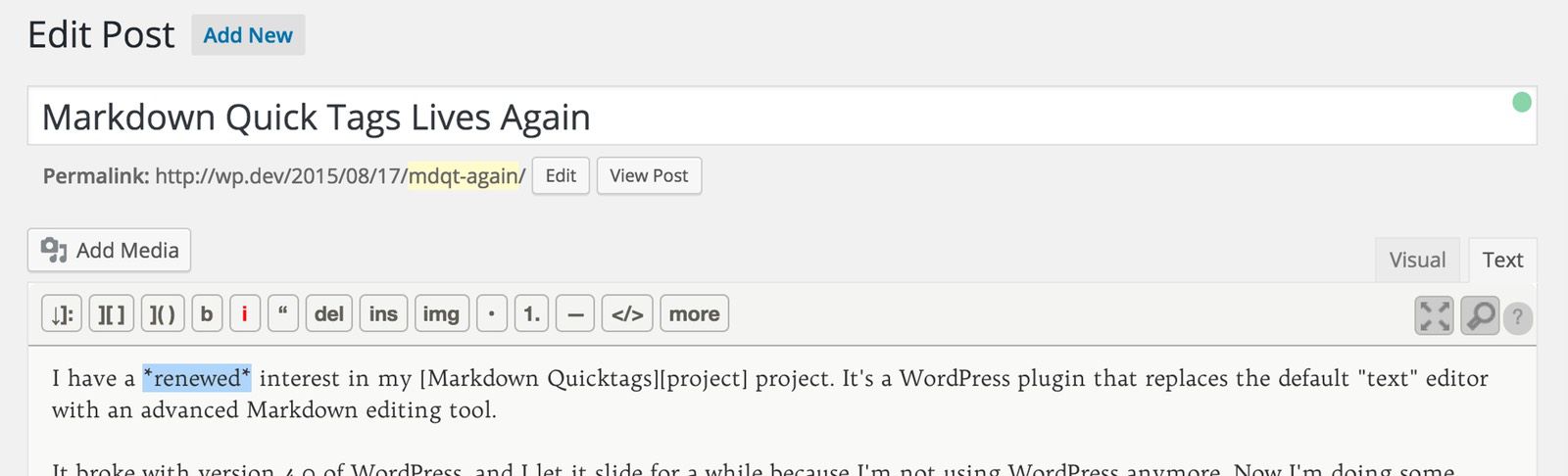 Markdown Quicktags lives again - BrettTerpstra.com